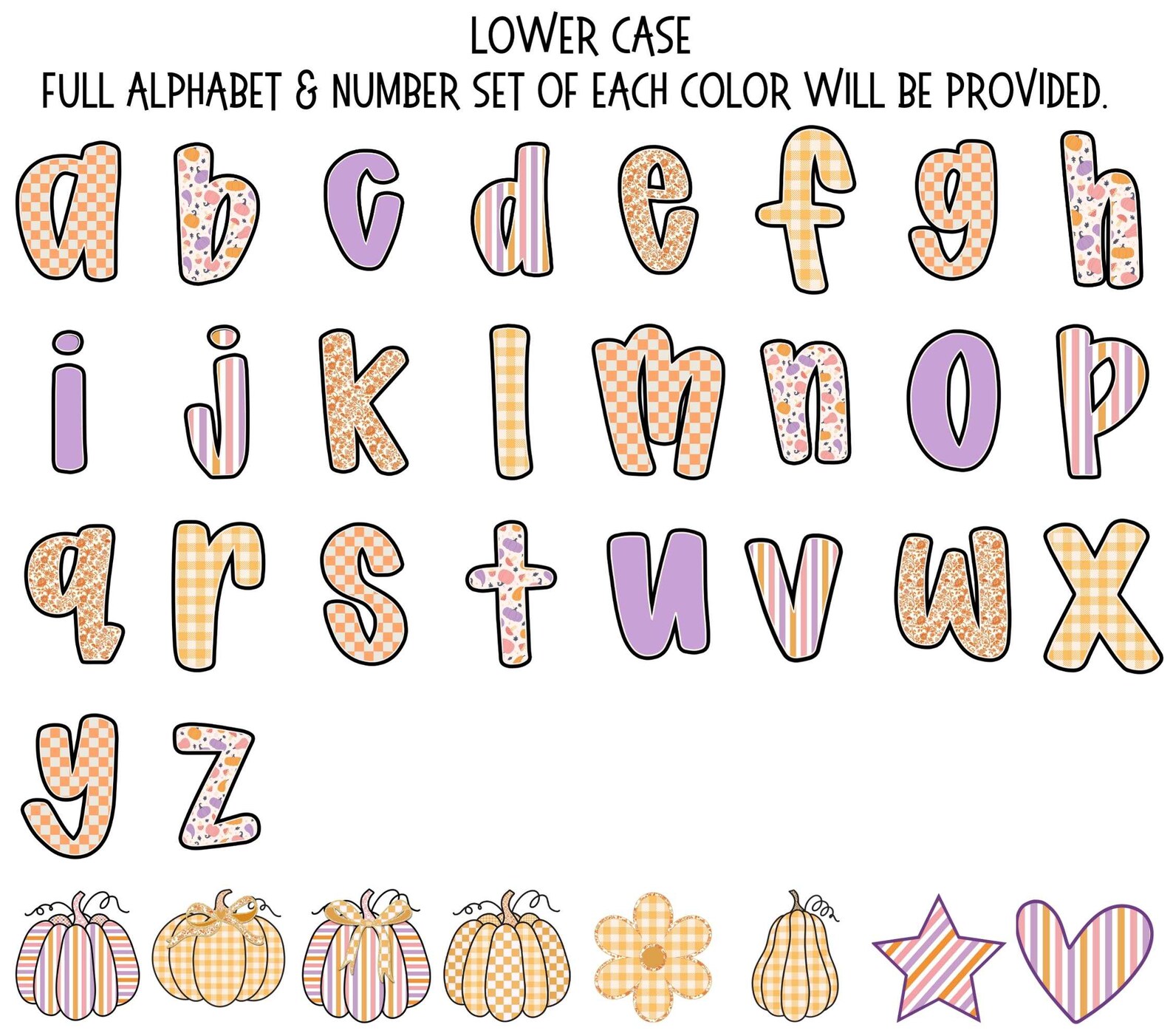 Preppy Fall Alphabet Bundle PNG, Thanksgiving Pastel Doodle Letters ...