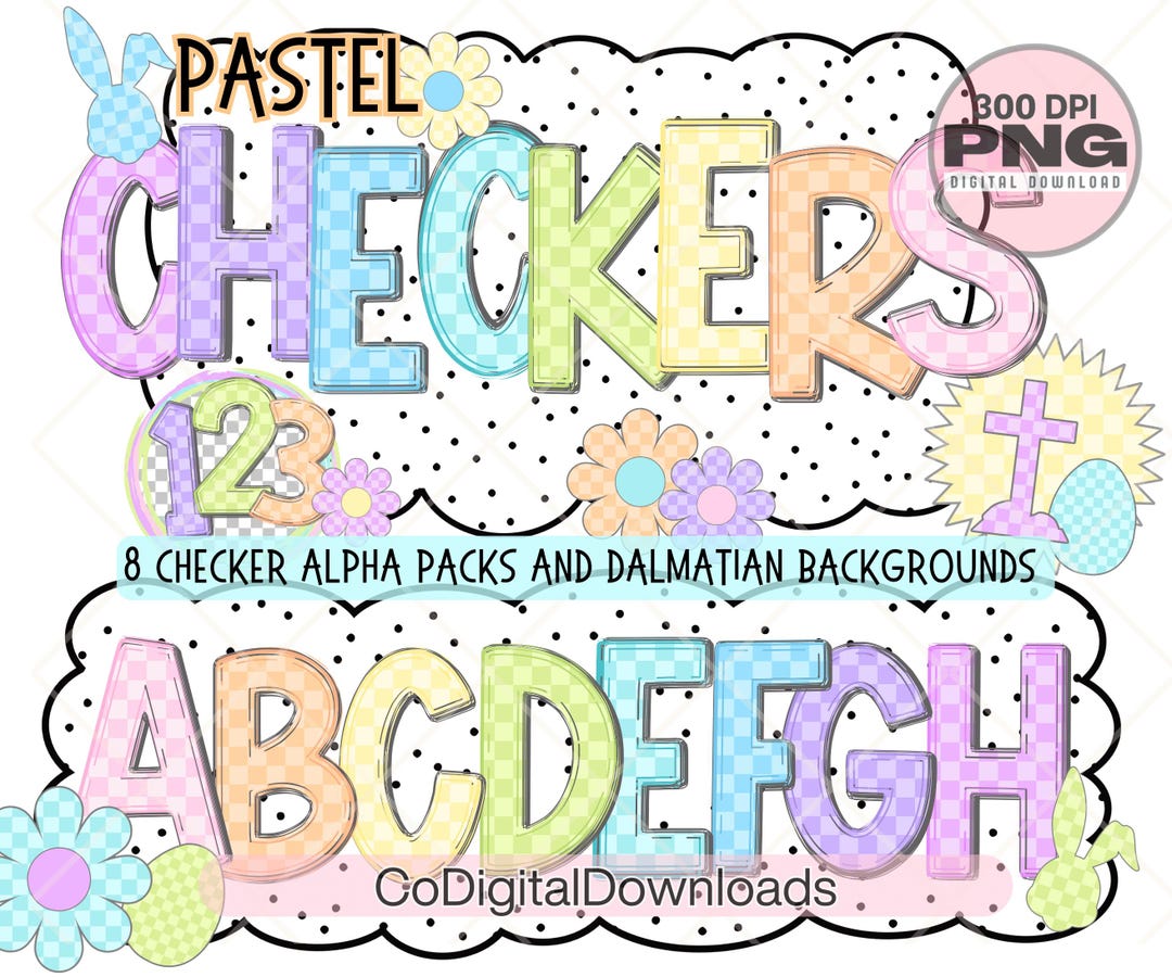 Pastel Checker Alphabet Bundle, Baby Alpha Doodle Letters Png ...