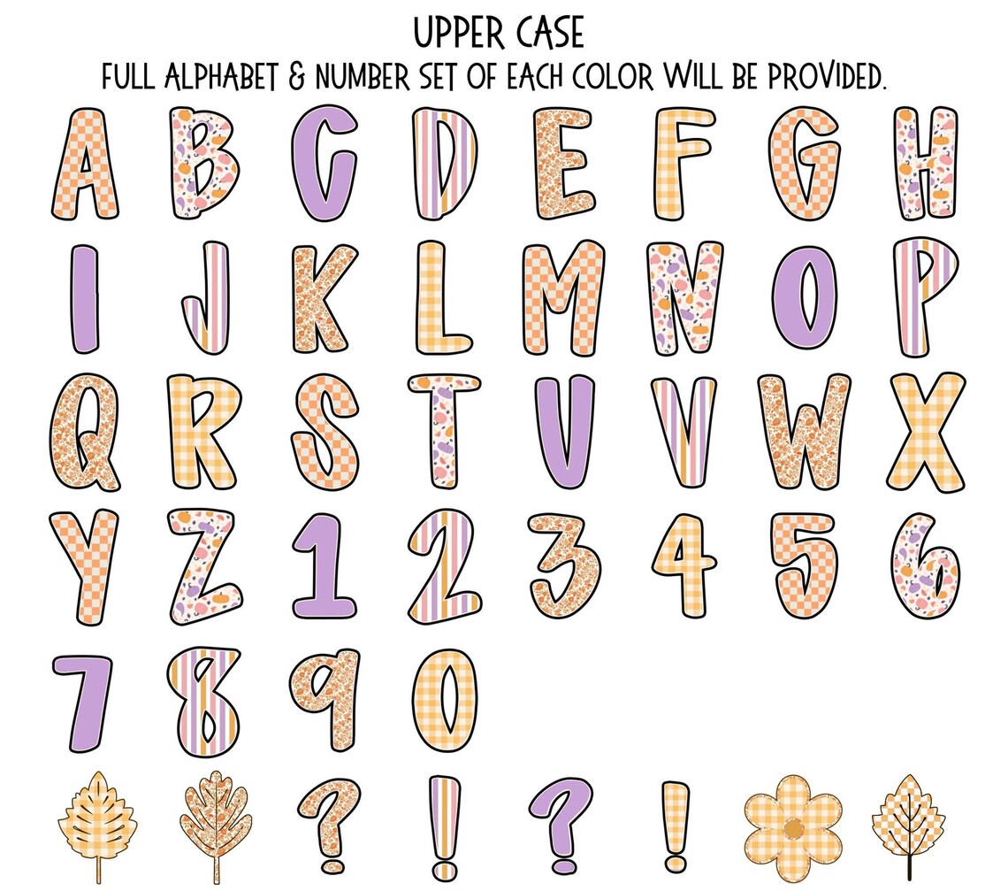 Preppy Fall Alphabet Bundle PNG, Thanksgiving Pastel Doodle Letters ...