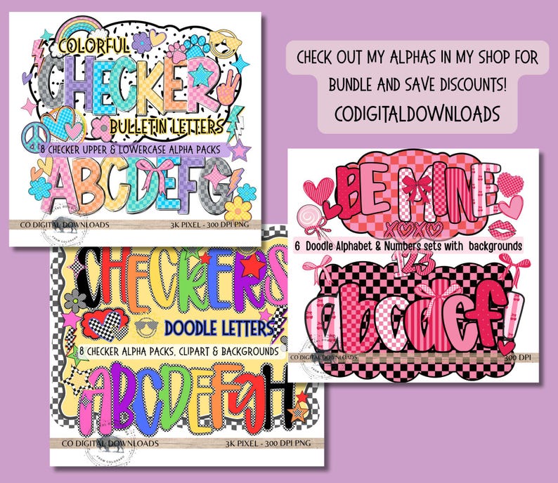 Colorful Checker Alphabet Bundle PNG, Upper & Lowercase, 90's Doodle ...