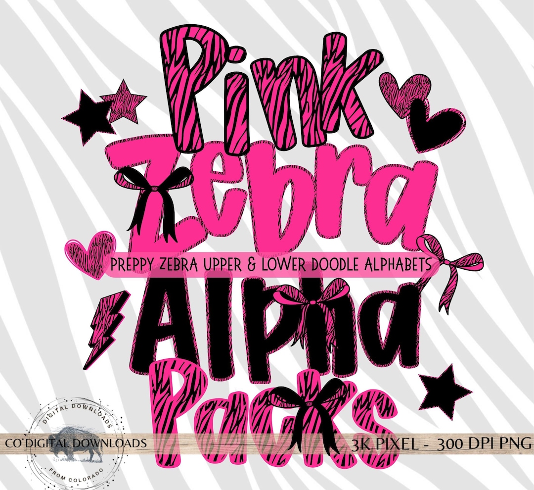 Pink Zebra Alphabet PNG, Outlined Doodle Letters Bundle, Zebra Print ...