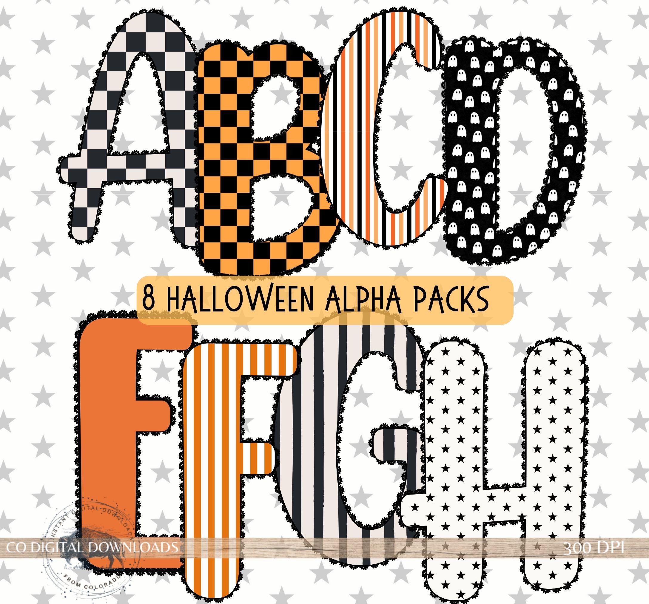 Lace Alphabet Halloween PNG Bundle, Checker Scalloped Doodle Letters ...