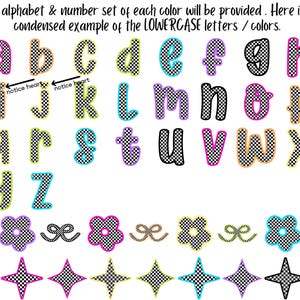 Neon Checker Alphabet Bundle PNG PDF, Upper & Lowercase, Alpha Doodle ...