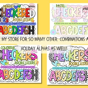 Primary Checker Alphabet Bundle PNG PDF, Alpha Doodle Letters ...