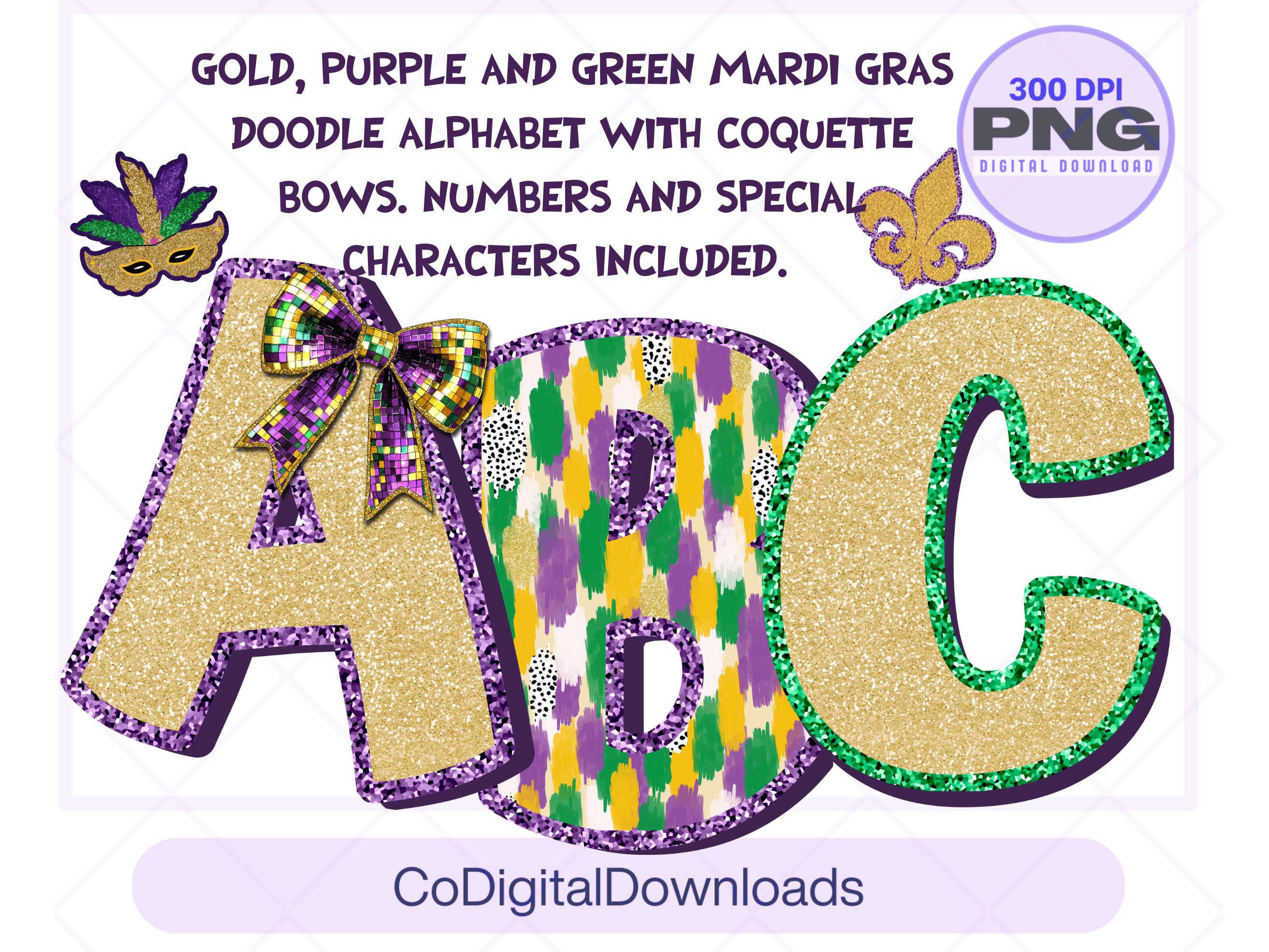 Mardi Gras Alphabet Png Bundle, Mardi Gras Clip Art, Gold Green Purple ...