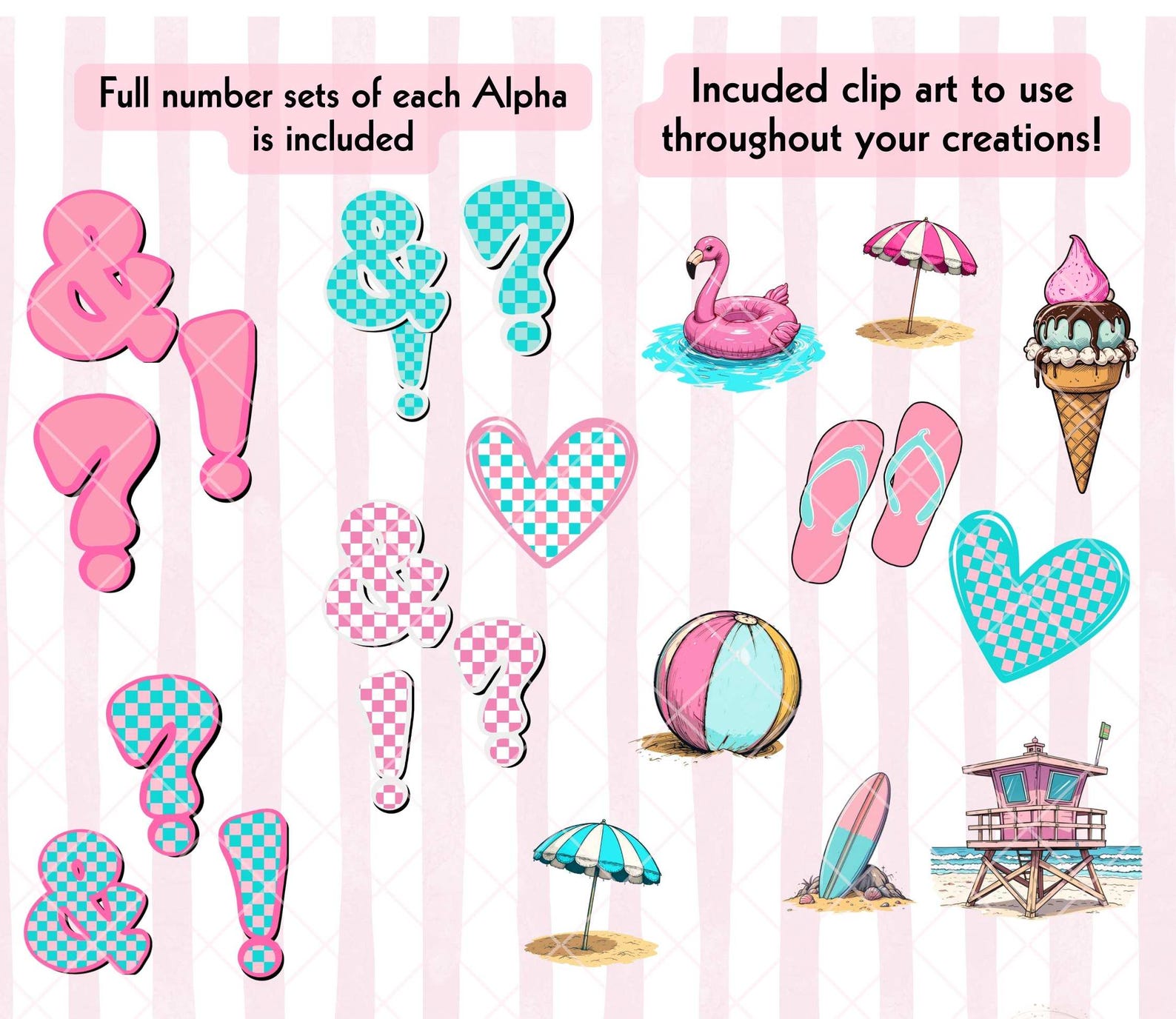 Summer Checker Alphabet Bundle PNG PDF, Alpha Doodle Letters, Checkered ...