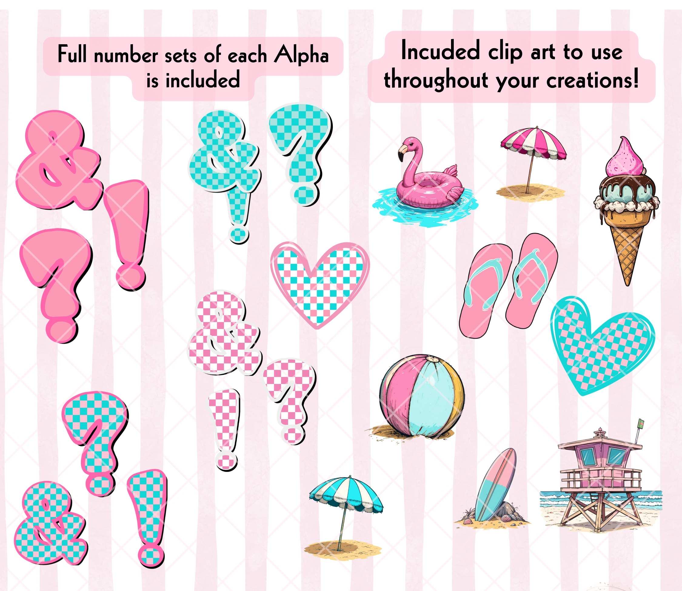 Summer Checker Alphabet Bundle PNG PDF, Alpha Doodle Letters, Checkered ...