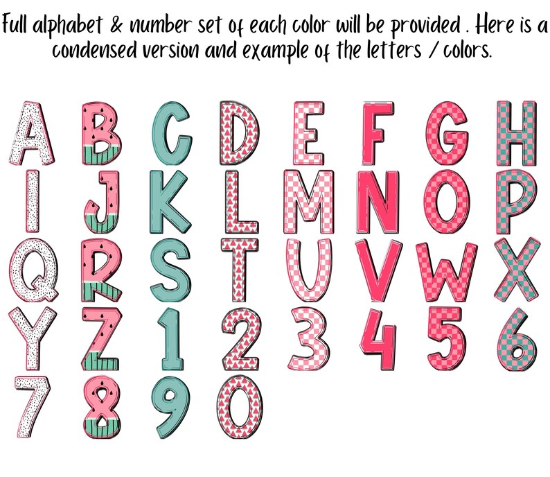Summer Alphabet PNG, Bright Checker Letters Bundle, Watermelon Alpha ...