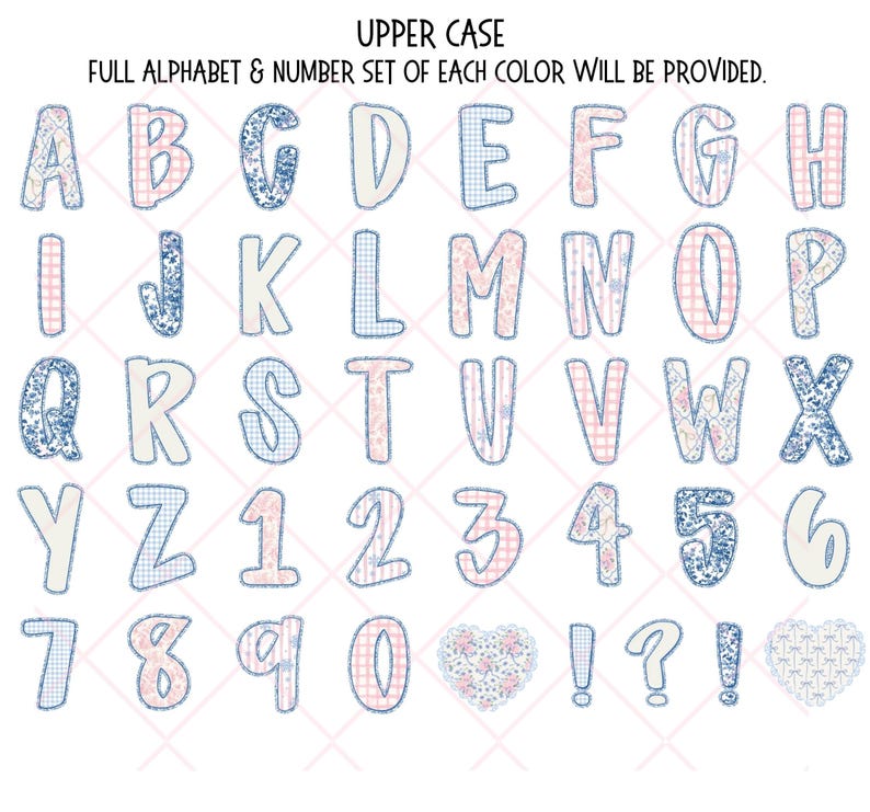 Preppy Christmas Alphabet Bundle PNG, Blue Pink Doodle Letters, Toile ...