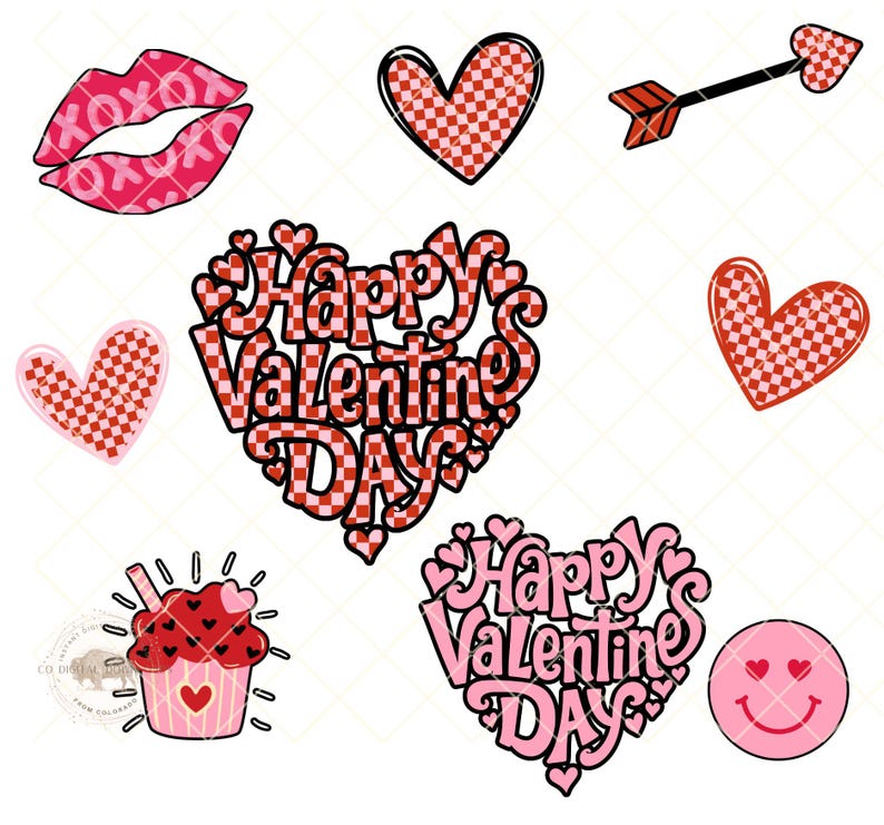 Checker Valentine Alphabet Bundle PNG, Red Pink Doodle Letters, Preppy ...