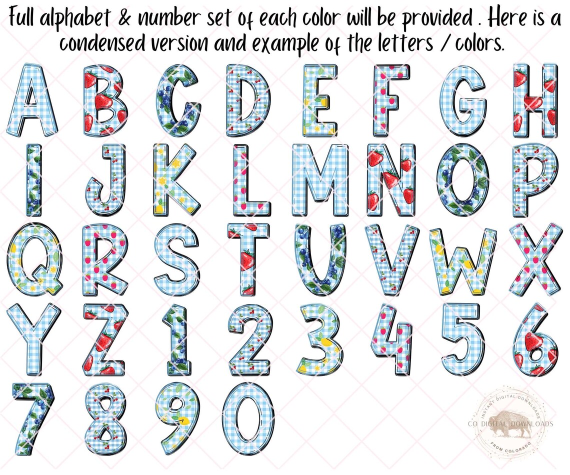 Preppy Fruit Alphabet PNG Bundle, Grandmillenial Letters, Summer ...