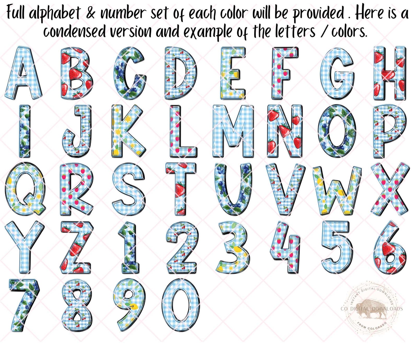 Preppy Fruit Alphabet PNG Bundle, Grandmillenial Letters, Summer ...