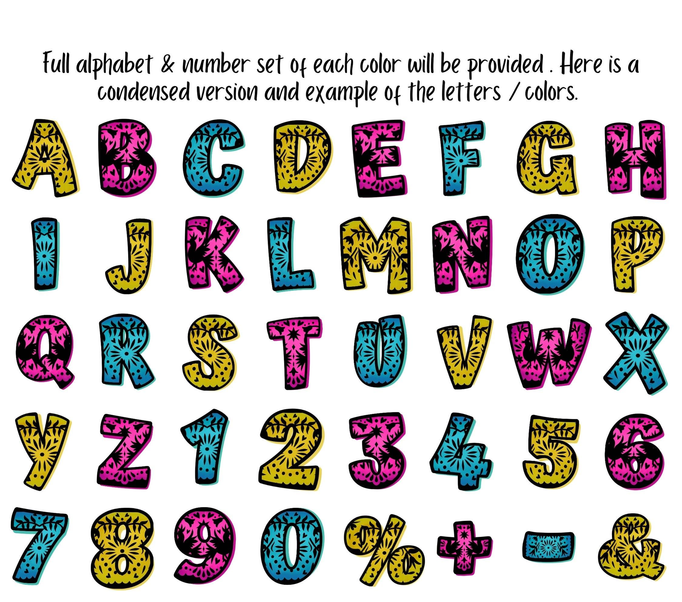 Mexican Fiesta Alphabet PNG Bundle: Papel Picado Doodle Letters, Cinco ...