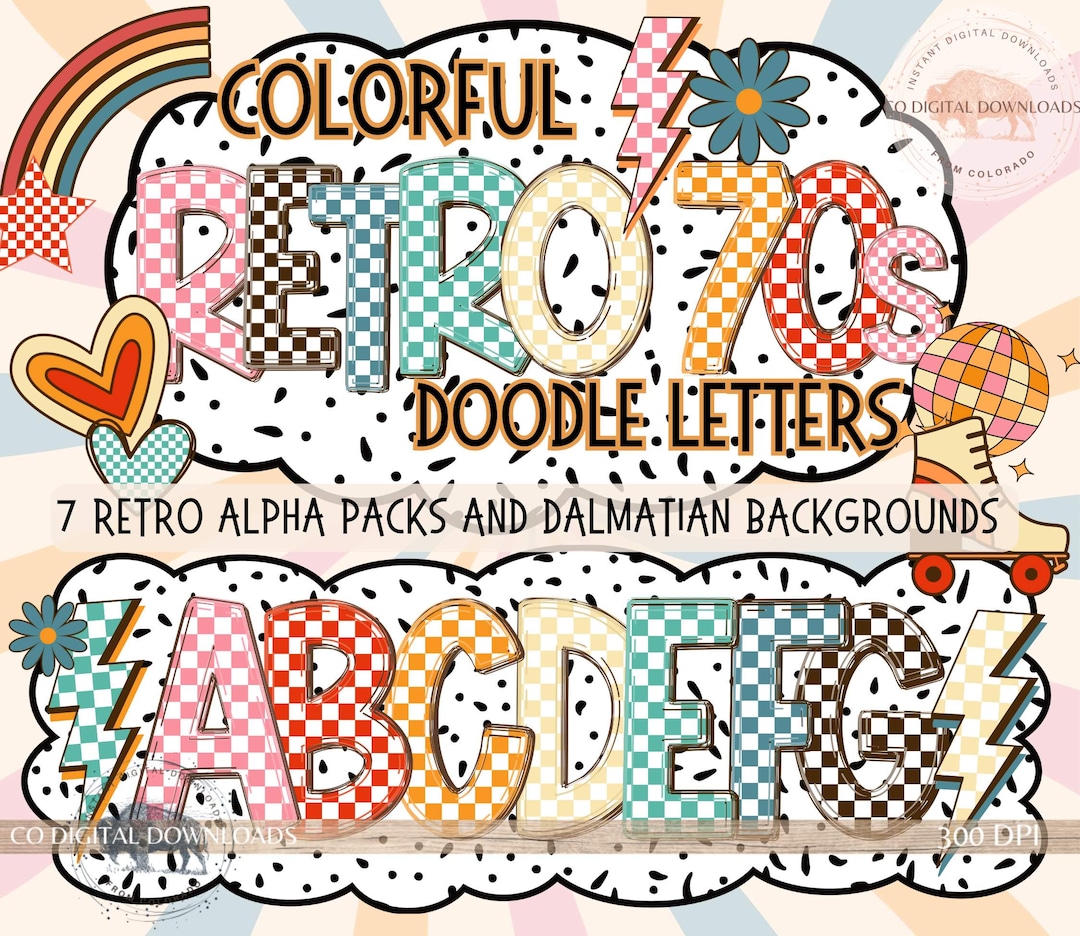 Retro Checker Alphabet Bundle PNG, Alpha Doodle Letters, Groovy Disco ...