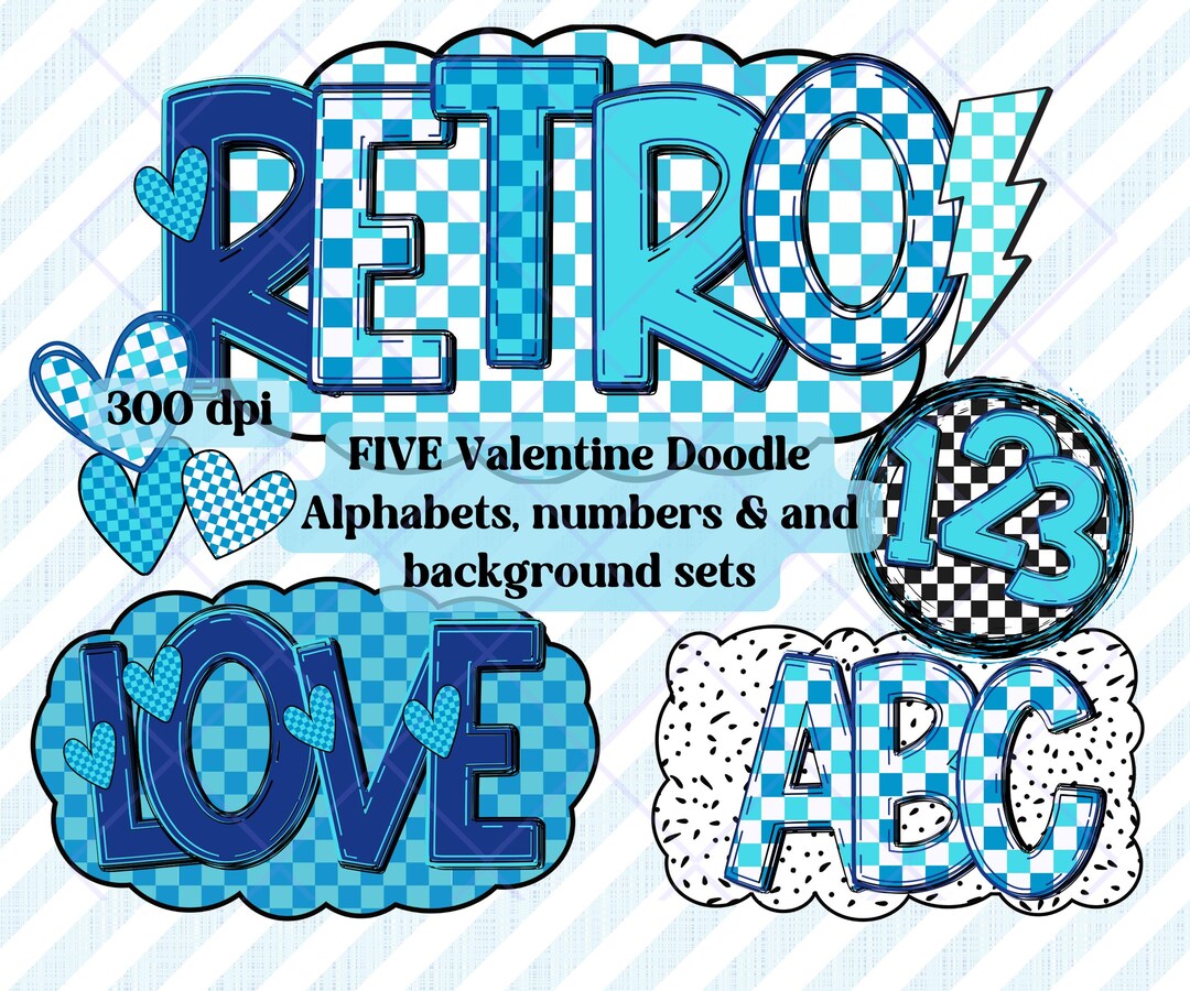 Blue Checker Alphabet Letters PNG Bundle, Retro Blue Checkers, 5 Alpha ...
