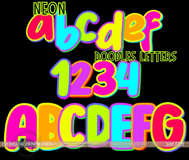 Bright Alphabet Bundle PNG PDF, Colorful Alpha Doodle Letters, Bubble ...