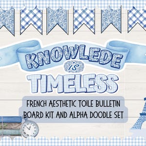 Spring Bulletin Board Kit Bundle, French Toile Theme, Blue Doodle ...