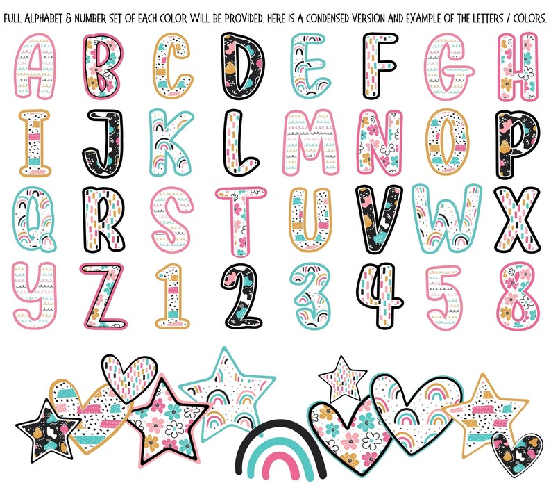 Abstract Floral Alphabet Bundle PNG, Upper Lowercase, Alpha Doodle ...