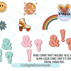 Retro Checker Alphabet Bundle PNG, Alpha Doodle Letters, Groovy Disco ...