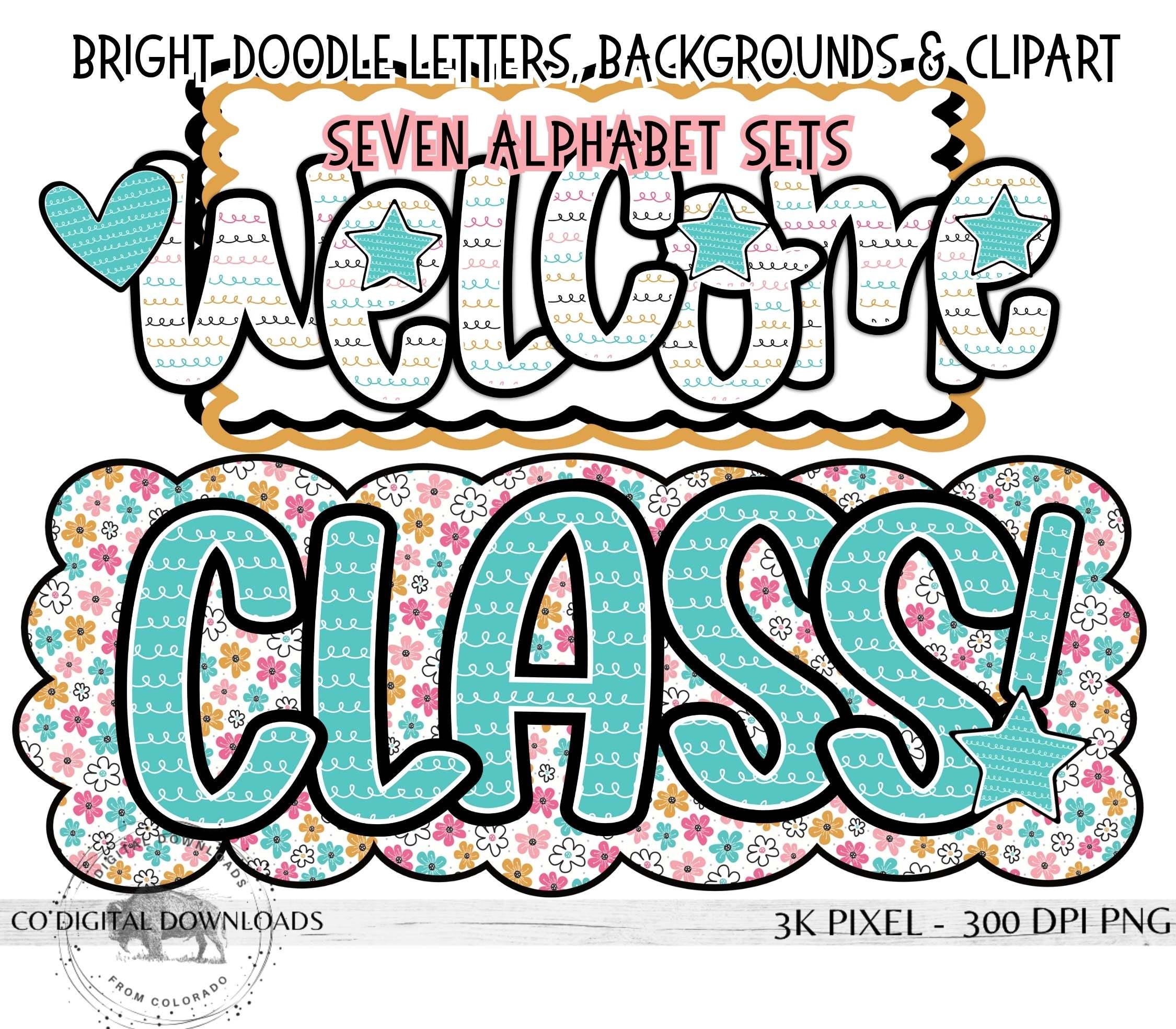Colorful Preppy Alphabet Bundle PNG, Upper Lowercase, Alpha Doodle Pack ...