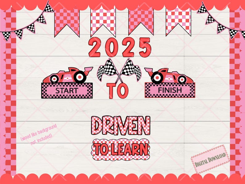 Valentine Bulletin Board Kit Bundle, Race Car Theme, Red Doodle Letters ...