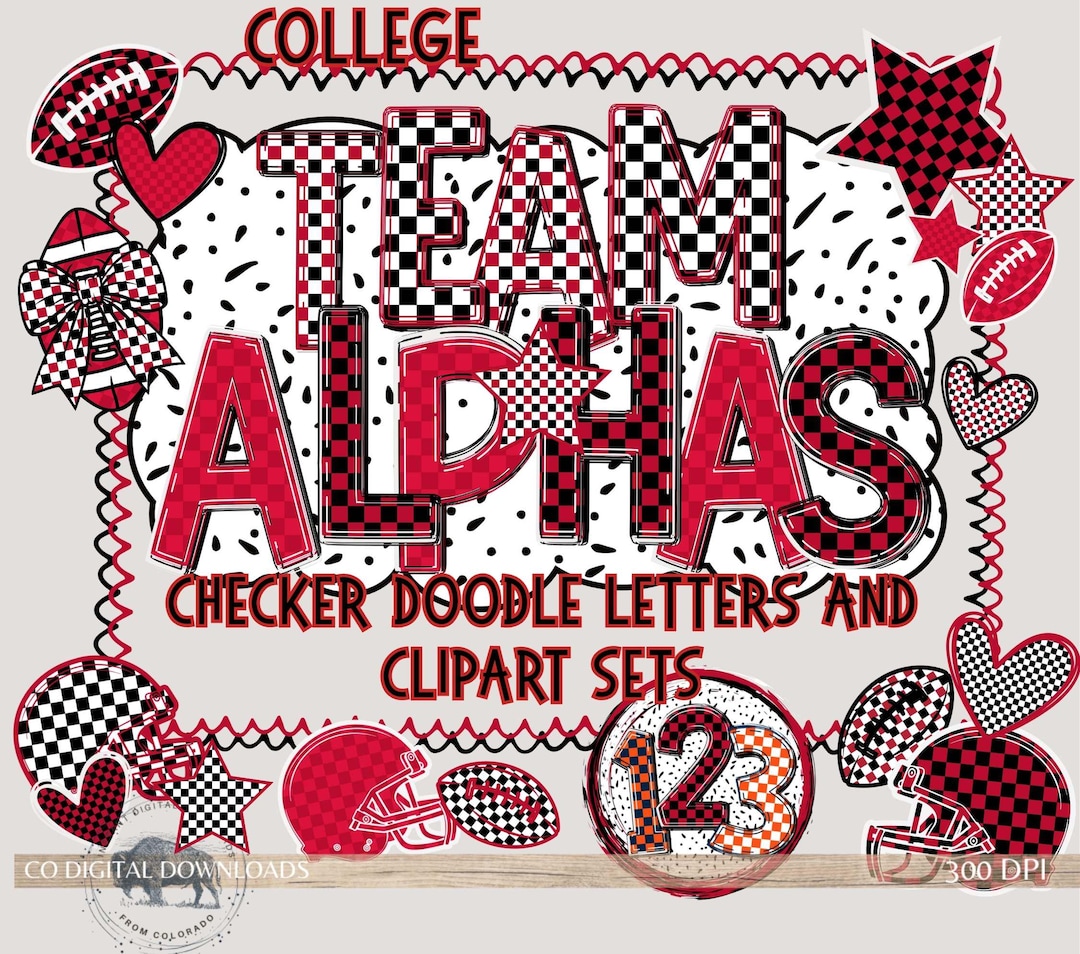 Team Spirit Alphabet PNG Bundle, Football Png Red & Black Checker ...