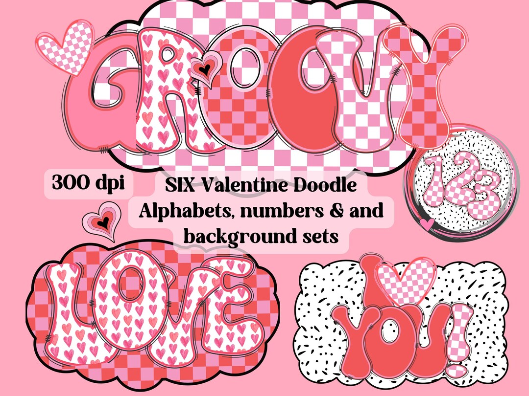 Pink Alphabet Valentine PNG Bundle, Dalmatian Dot Backgrounds, Checker ...