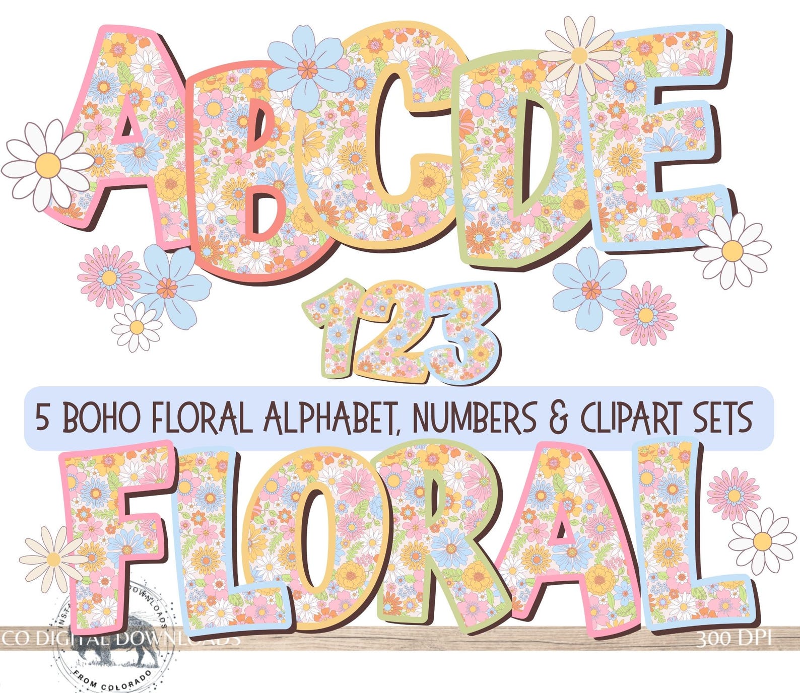 Floral Alphabet Bundle PNG PDF, Boho Alpha Doodle, Spring Letters ...