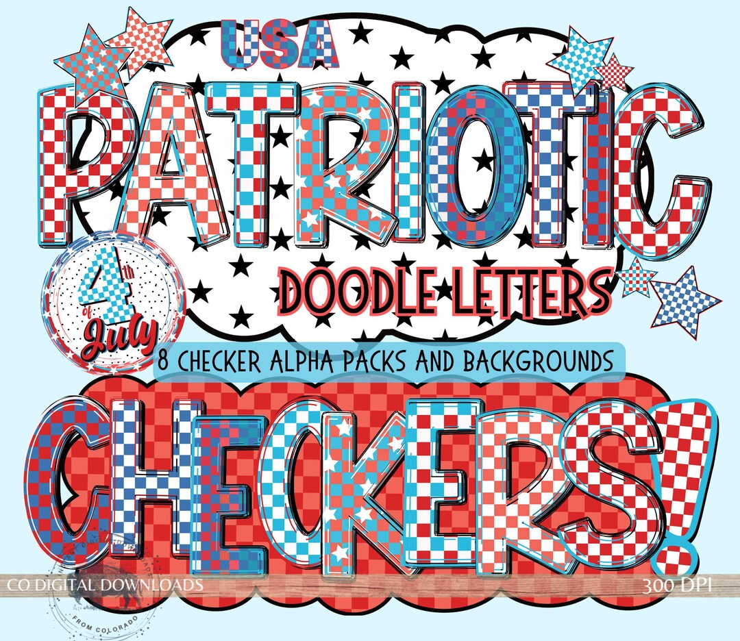 Patriotic Checker Alphabet Bundle PNG, Alpha Doodle Letters, Checkered ...