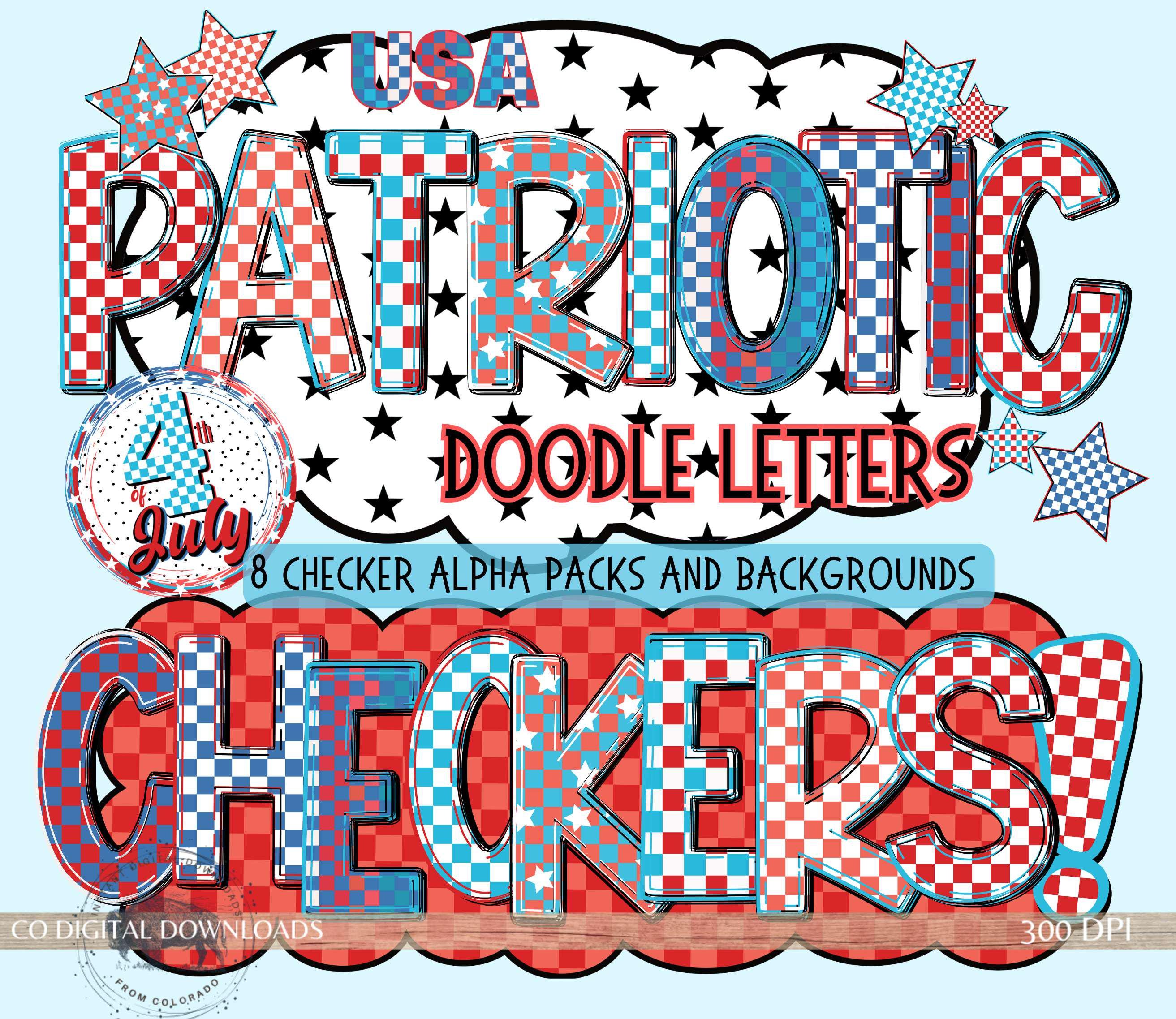 Patriotic Alphabet Bundle PNG, Red White Blue Doodle Letters, 4th of ...