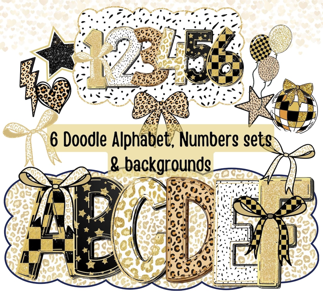 Black & Gold Alphabet PNG Bundle: Glitter New Year Letters, Cheetah ...