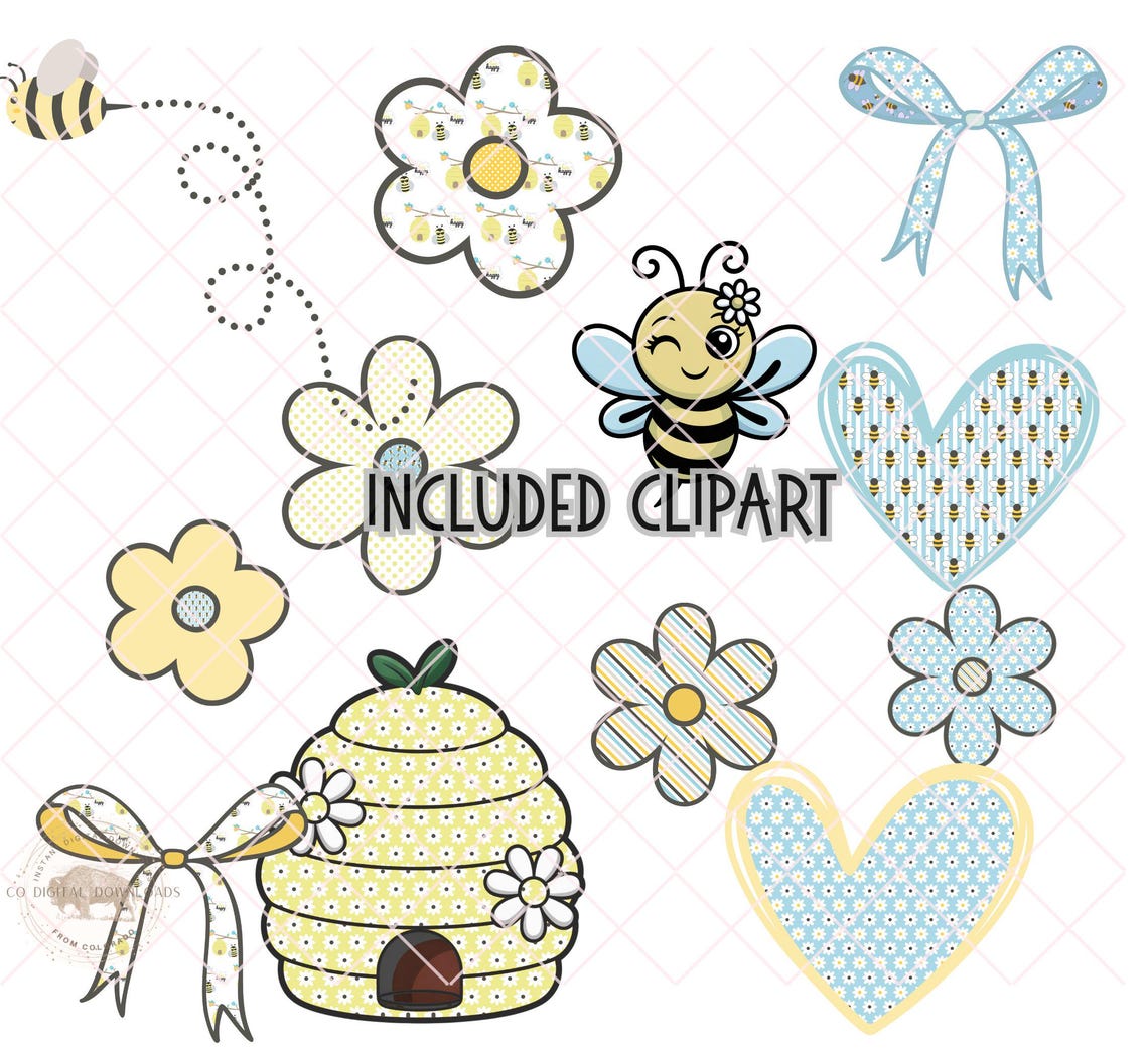 Baby Bee Alphabet Bundle PNG, Spring Alpha Doodle Letters, Blue Yellow ...