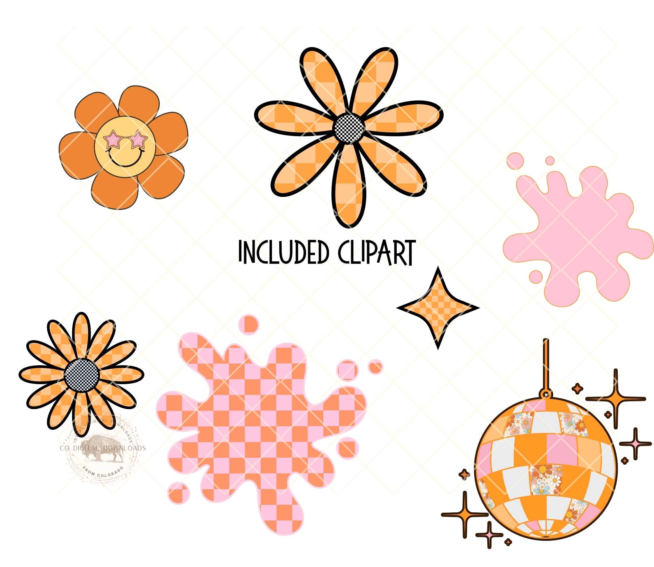 Disco Checker Alphabet PNG, Groovy Pink Doodle Bundle, Halloween Orange ...