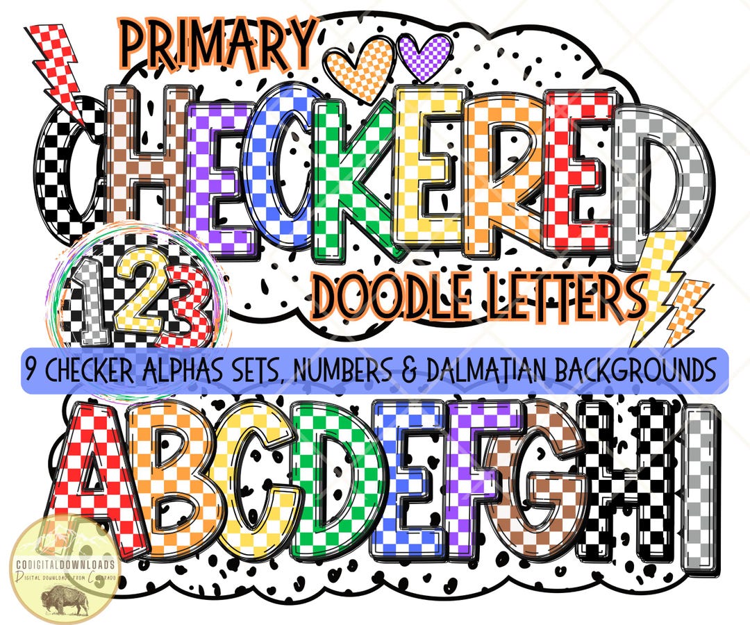 Checker Alphabet Bundle, Alpha Doodle Letters Png, Printable Checkered ...