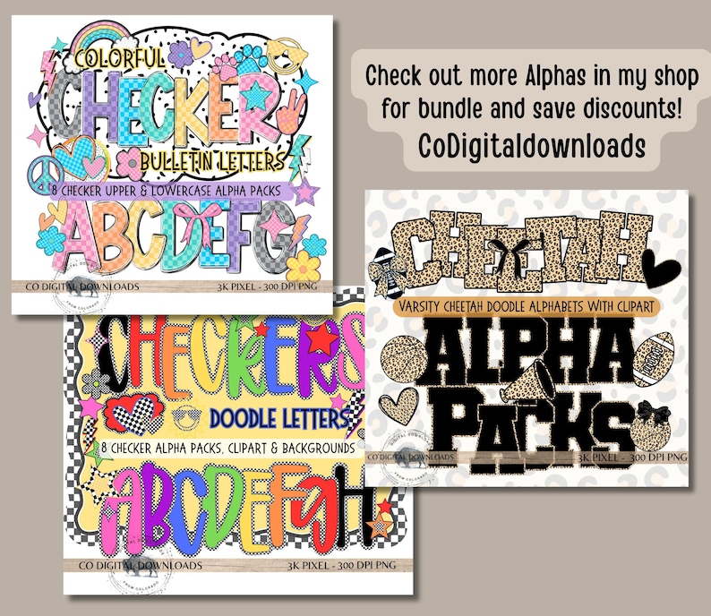 Preppy Boho Alphabet PNG Bundle, Pastel Alpha Doodle Letters, Retro ...