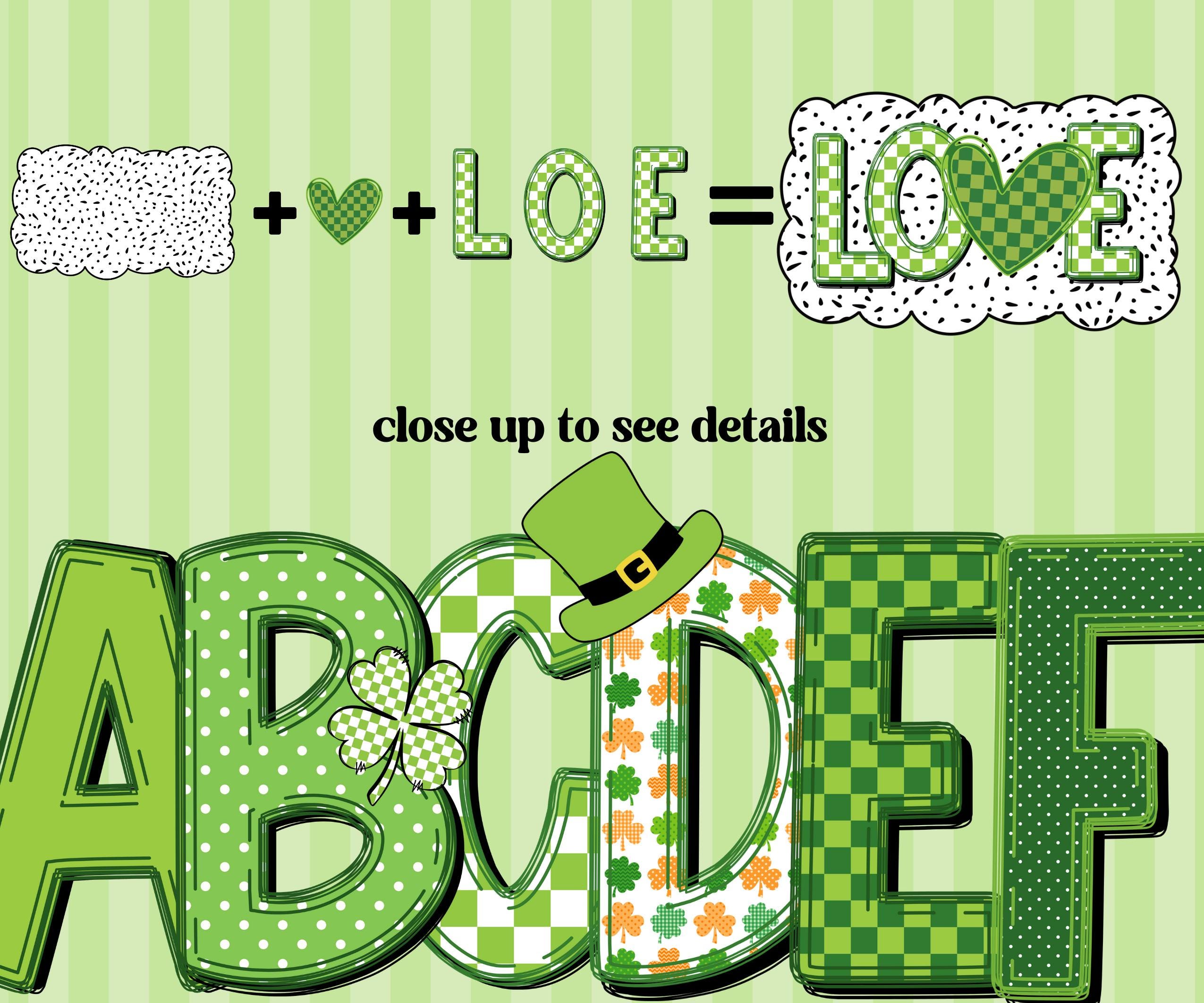 St Patricks Day Alphabet PNG Bundle, Shamrock Green Doodle Letters, St ...