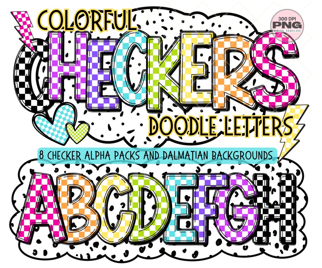 Checker Alphabet Bundle, Alpha Doodle Letters Png, Printable Checkered ...
