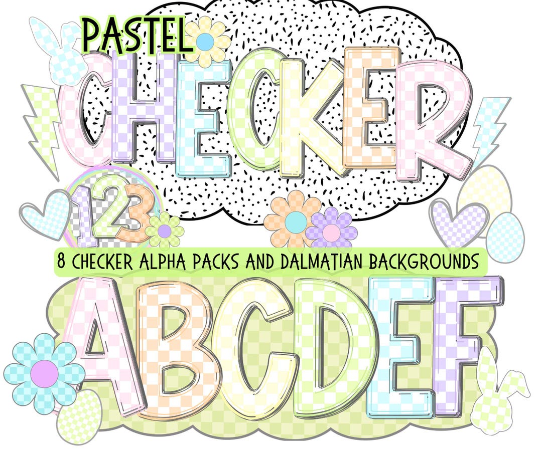 Pastel Checker Alphabet Png Bundle, Easter Alpha Doodle Letters Png ...