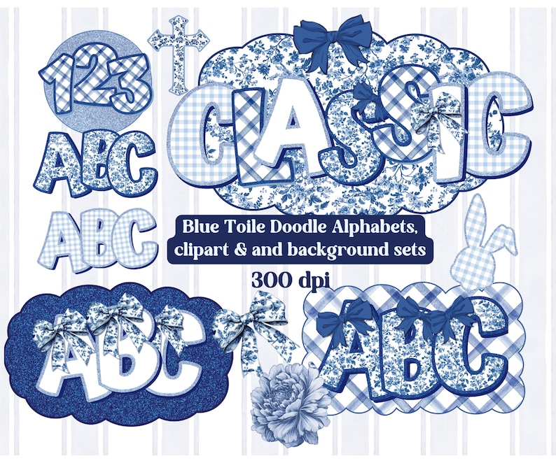 Blue Toile Alphabet PNG, Coquette Easter Letter Bundle, Custom Alpha ...