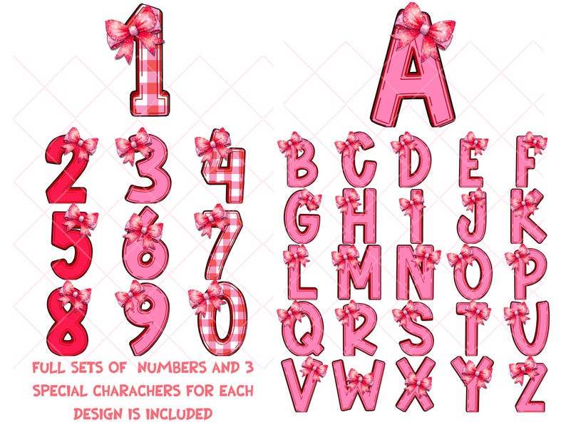 Pink Coquette Alphabet PNG Bundle: Red Gingham Doodle Letters, Cherry ...