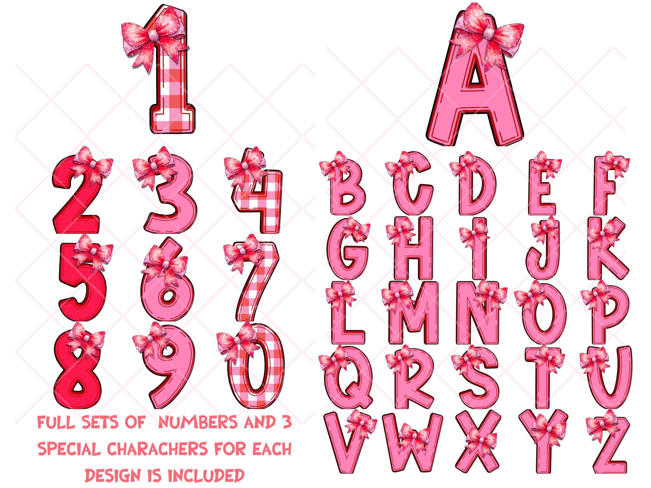 Pink Doodle Alphabet PNG Bundle: Pink Gingham Letters, Red Coquette Bow ...