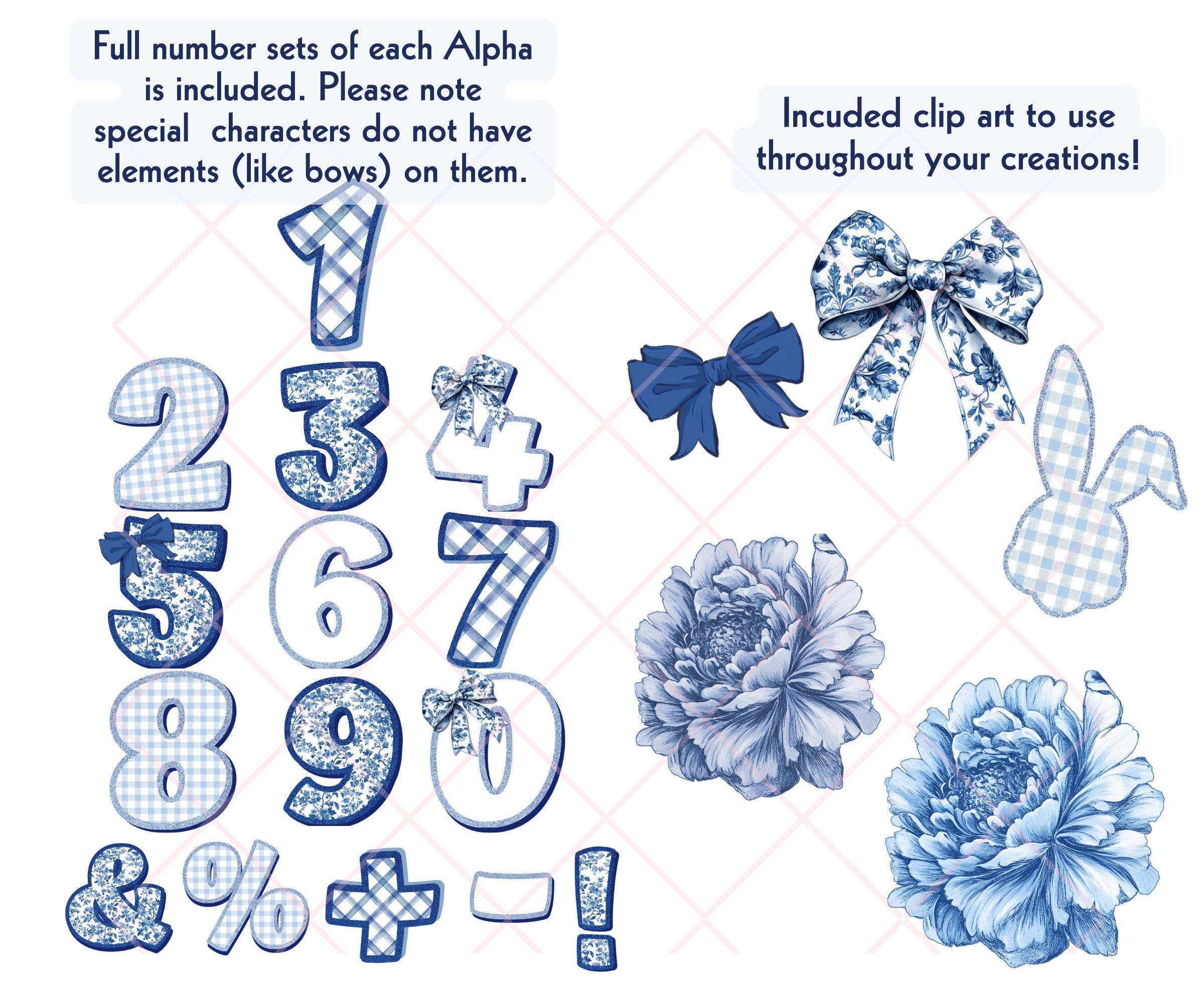 Blue Chinoiserie Alphabet Png Bundle, Easter Toile French Sublimation ...