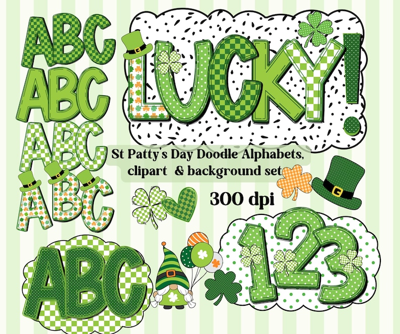 St Patricks Day Alphabet PNG Bundle, Shamrock Doodle Letters, St Pattys ...