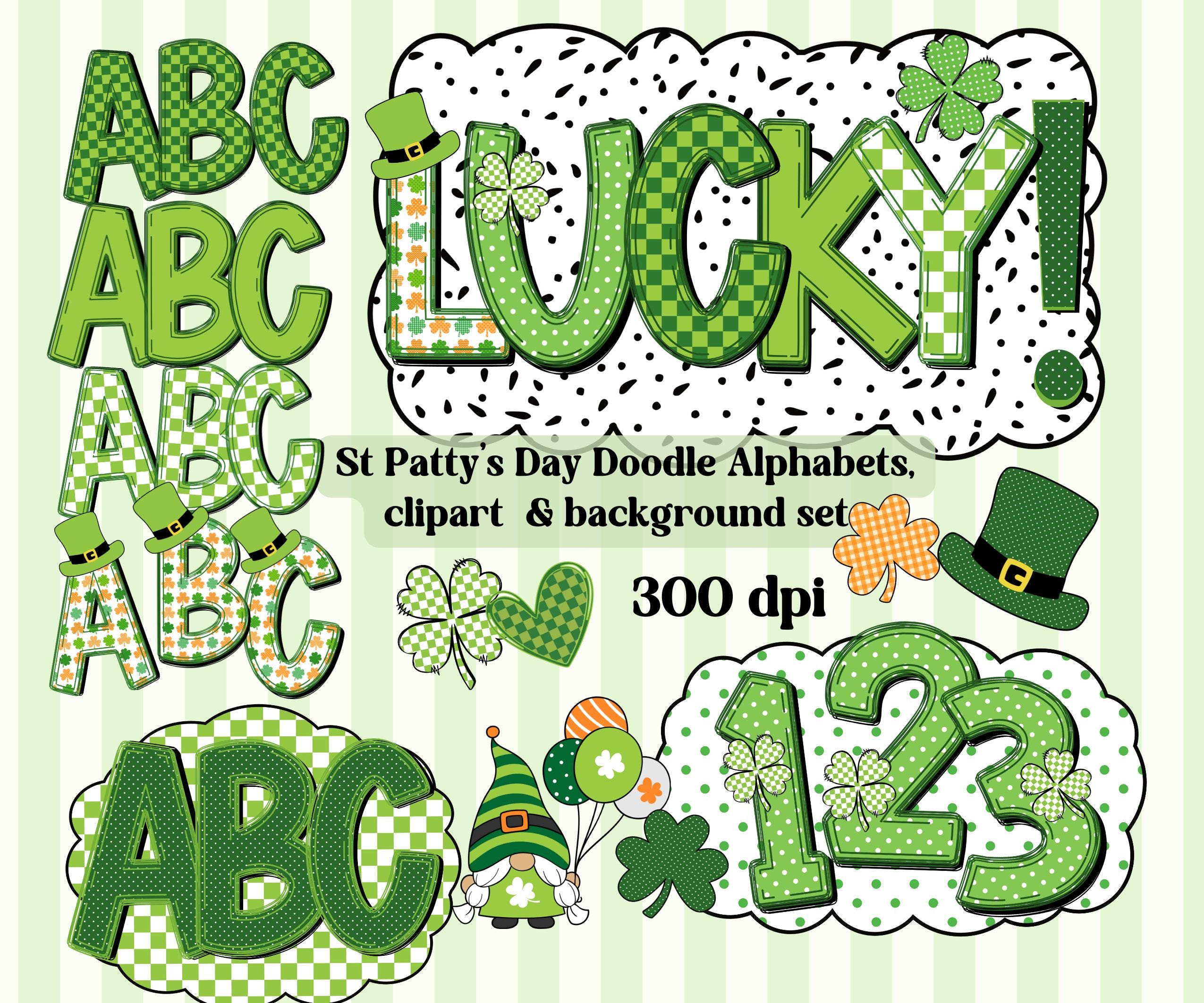 St Patricks Day Alphabet PNG Bundle, Shamrock Green Doodle Letters, St ...