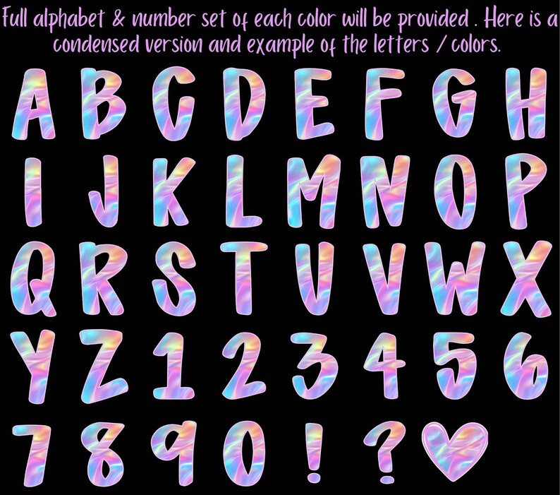 Preppy Iridescent Alphabet Bundle PNG, Pastel Alpha Doodle Letters ...
