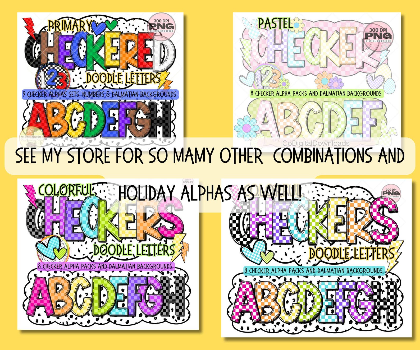 Pastel Checker Alphabet PNG Bundle, Baby Alpha Doodle Letters ...