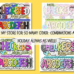 Pastel Checker Alphabet PNG Bundle, Baby Alpha Doodle Letters ...