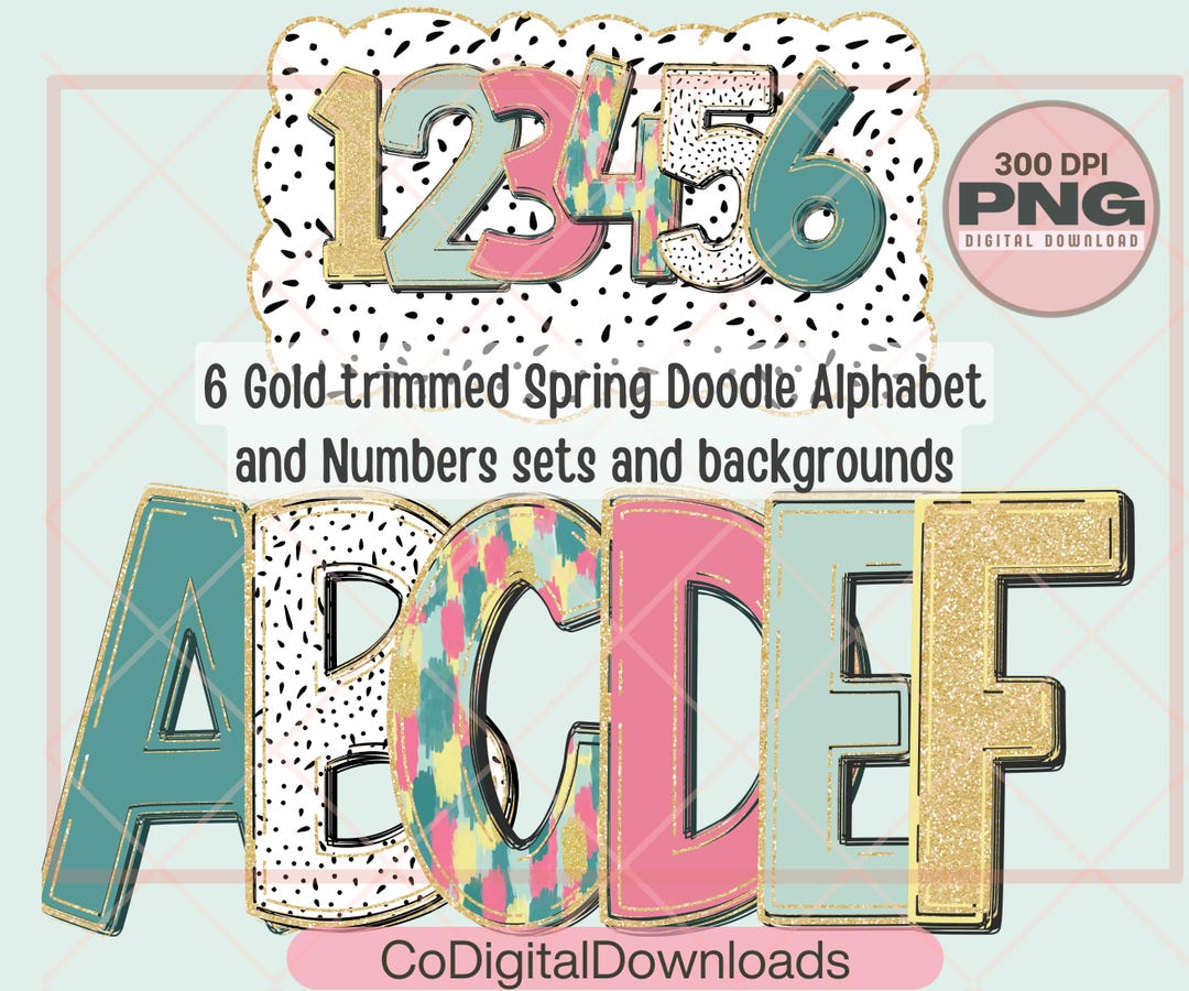 Spring Alphabet Bundle Png, Pastel Letters, Bridal Doodle, Glitter ...
