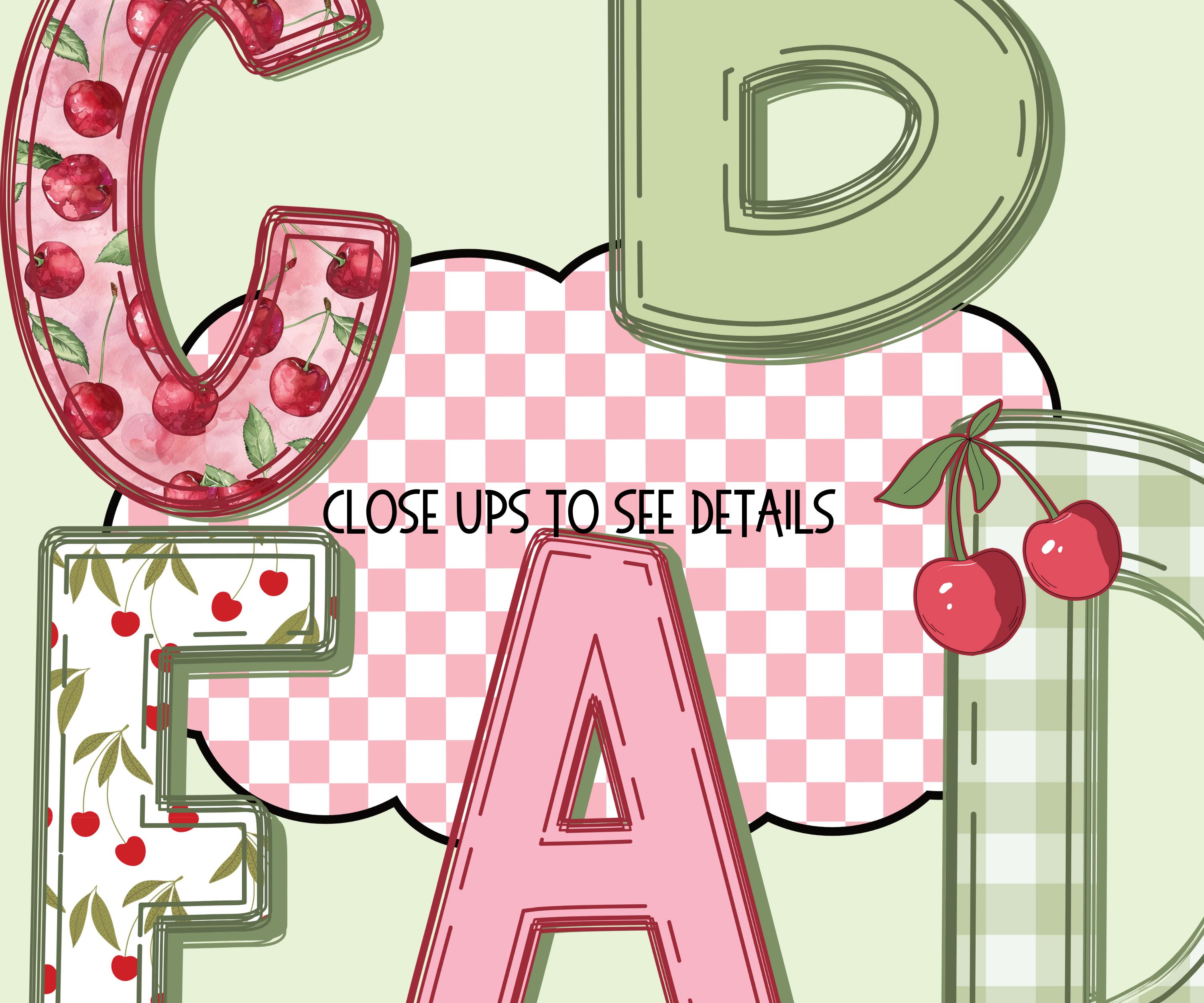Cherry Doodle Letters, Alphabet PNG, Cherries Pink Letter Bundle ...