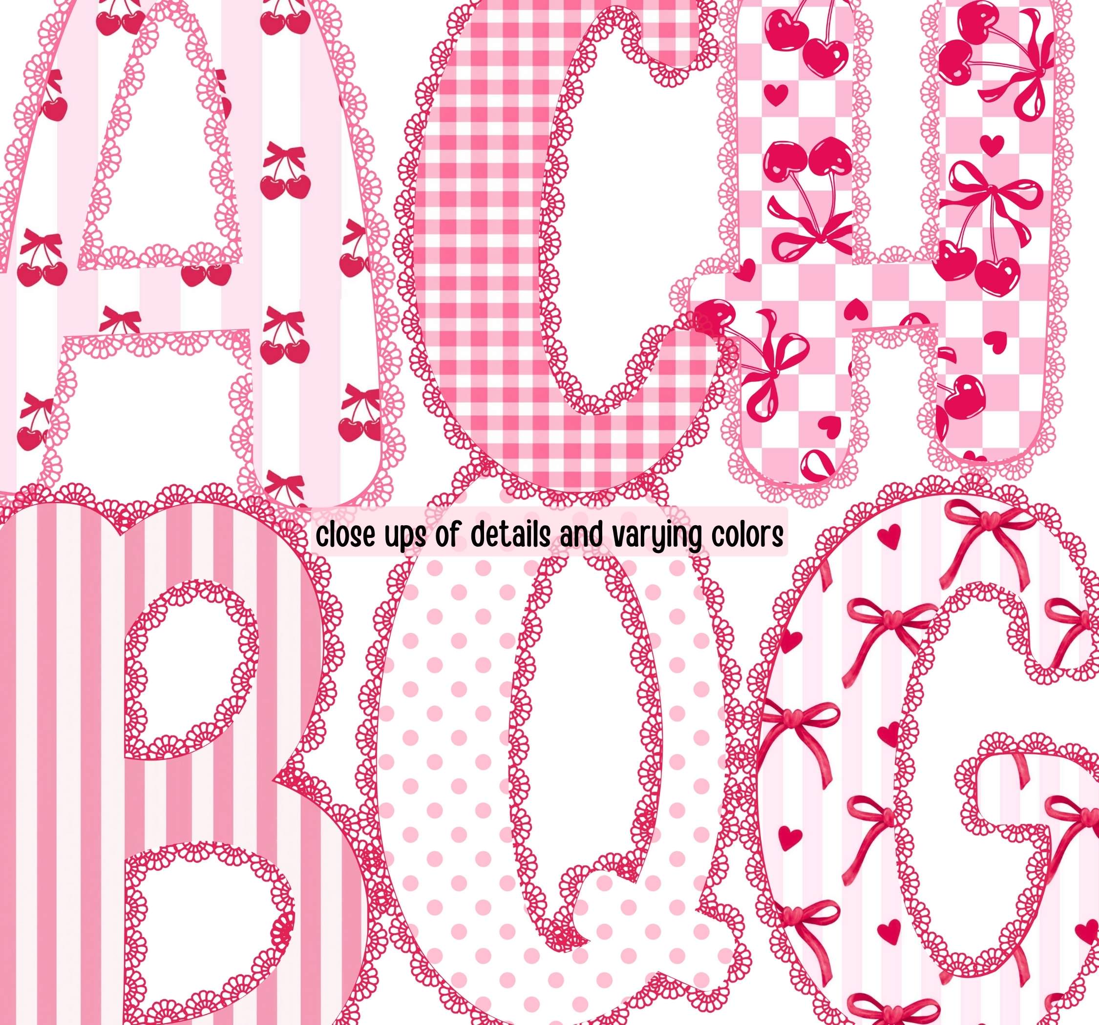 Lace Valentine Alphabet Bundle PNG, Red Pink Doodle Letters, Cherry ...